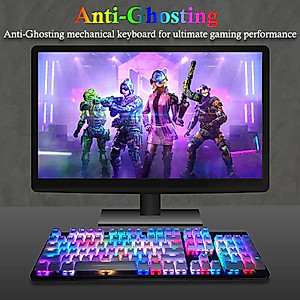 Rottay Rainbow Backlit Mechanical Keyboard, White Gaming Keyboard, Wired Computer Keyboard with Brown Switch and Aluminum Panel