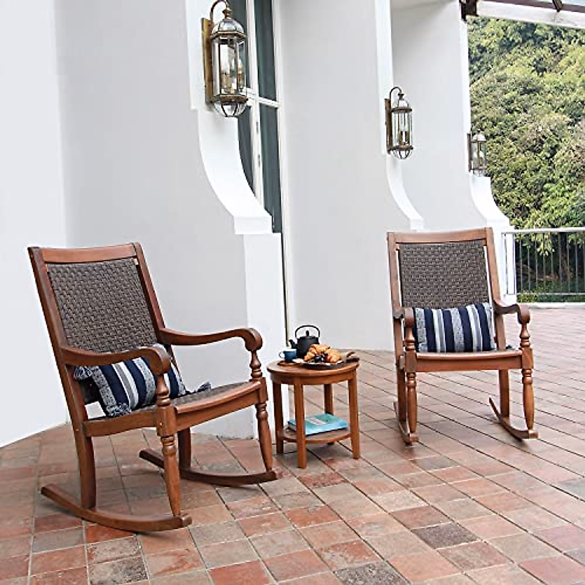 Cambridge Casual Solid Wood Lyon Oversized Rocking Chair, Natural Brown Wicker