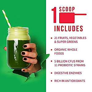 GOBIOTIX Super Greens Powder N' Super Reds Powder - Non-GMO Vegan Red and Green Superfood + Probiotics, Enzymes, Organic Whole Foods - Fruit and Veggie Supplement (Pomegranate Raspberry, 1 Pack)