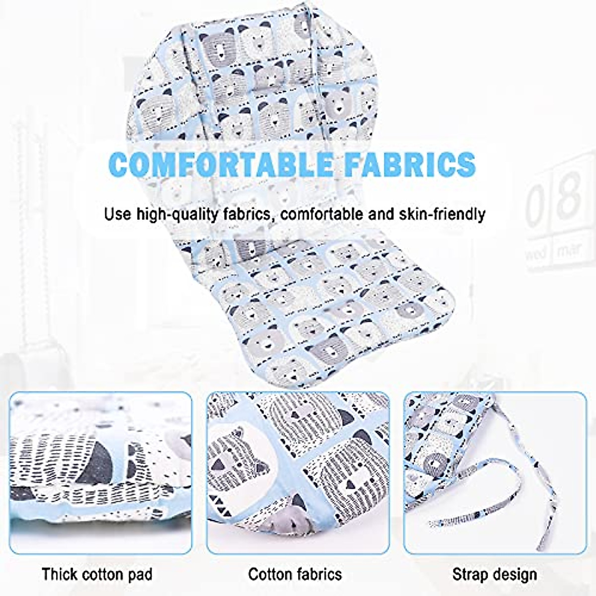 Baby Highchair Seat Cover, Bear Pattern Baby High Chair Liner, Breathable High Chair Pad, Comfortable Baby High Chair Seat Cushion Insert, Suitable for High Chairs and Strollers