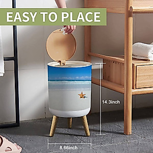 LGCZNWDFHTZ Small Trash Can with Lid for Bathroom Kitchen Office Diaper Caribbean Starfish Sand Beach Bedroom Garbage Trash Bin Dog Proof Waste Basket Cute Decorative