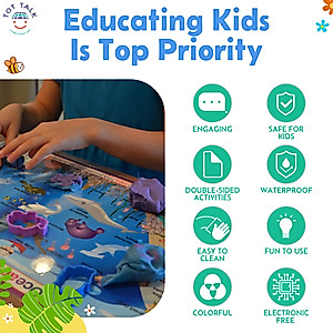 Tot Talk Mountain Animals Educational Placemat for Kids – Made in USA – Durable, Double-Sided, Learning Placemat with Mountain Wildlife & Nature Facts & Coloring– Waterproof, Wipeable, 17.5” x 11.5”