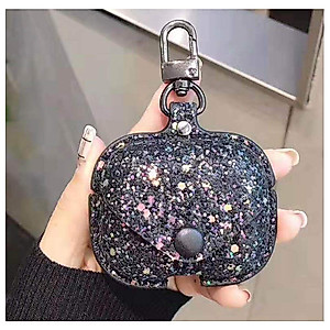 ONGHSD for Airpods Pro Carrying Case Cover Glitter with Sequins PU Leather Protective Case for Apple Airpod Pro Charging Case Girls Women Bling Skin Protector Pouch for Airpods 3rd Gen (Black)