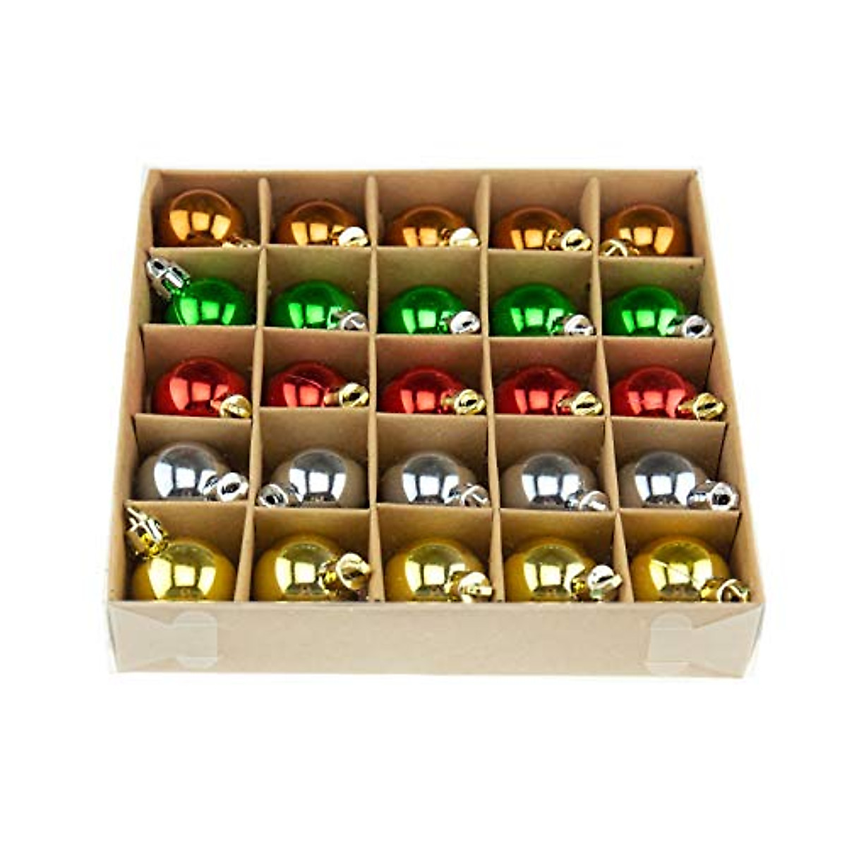 Clever Creations Shatterproof Christmas Ornaments Small 25mm Red, Green, Gold, Silver, Brown Christmas Décor | 25 Pack Set Perfect for Christmas Decorations