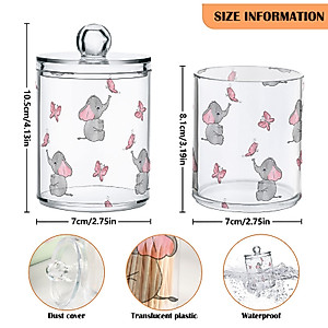 YYZZH Cute Elephant Baby Play With Butterfly Animal 2 Pack Qtip Holder Dispenser for Cotton Swab Ball Round Pads Floss 10 Oz Apothecary Jar Set for Bathroom Canister Storage Makeup Organizer