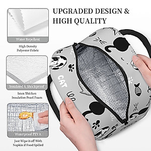 Oplp Cute Cats Fish Cat Paws Lunch Bag Box Meal Prep Insulated Handbag Reusable Lunch Container