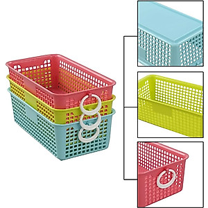 CadineUS Mini Plastic Storage Basket, Colored Desktop Storage Bins Set of 6