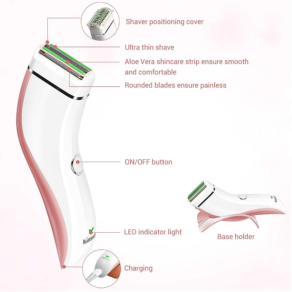 Electric Razor for Women, Nicare Women Electric Shaver with 3-1 Shaving Blade for Bikini Trimmer Body Hair Removal for Legs and Underarms Rechargeable Painless Cordless Wet and Dry Use