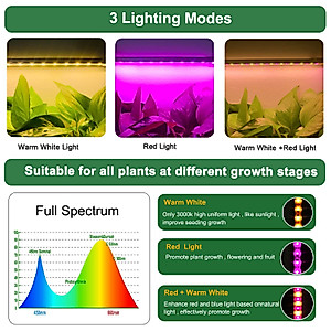 Grow Light for Indoor Plants Abonnyc 96 LEDS Plant Grow Light Strips 10 Inch Warm White Light & Red Light Full Spectrum with Auto On/Off Timer Sunlike Small Grow Lamp for Hydroponics Succulent, 4 Bars