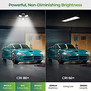 2-Pack LED Garage Light, 80W LED Shop Light with E26/E27 Medium Base, 8000LM LED Garage Lighting, 6500K Screw in LED Basement Lights with 3 Adjustable Panels 270° - Barn Light, Attic, Bay Light