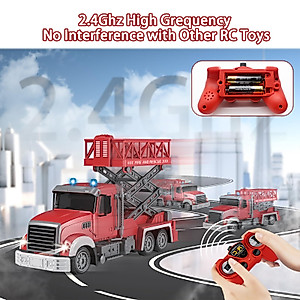 Mostop RC Fire Truck 7 Channel 2.4Ghz Remote Control Fire Engine Truck Toy, 14 inch City Rescue Firetruck Electric Hobby RC Truck Construction Toy with Light and Sounds