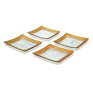 GAC Elegant Designed Square Tempered Glass Dessert Plates Set of 4 – Break and Chip Resistant - Oven Proof - Microwave Safe - Dishwasher Safe 6 Inch
