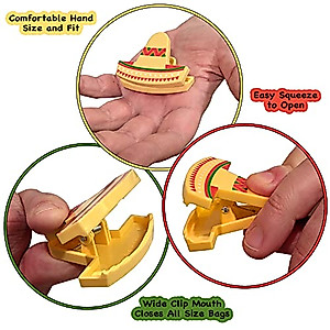 Sombrero Chip Clips, 6 Set Bag Clips, Tight Food Saver, Snack Bag Sealer, Air Tight Seal Grip for Food Storage, Chip Clip Bag Clip Food Clips, Fun Mini Sombrero Hats, Multipurpose Bread & Snack Bags
