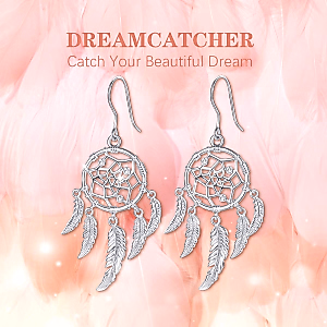 INFUSEU Sterling Silver Dream Catcher Feather Tassel Dangle Earrings for Women Ladies, Tribal Amulet Boho Bohemian Charms Fashion Jewelry