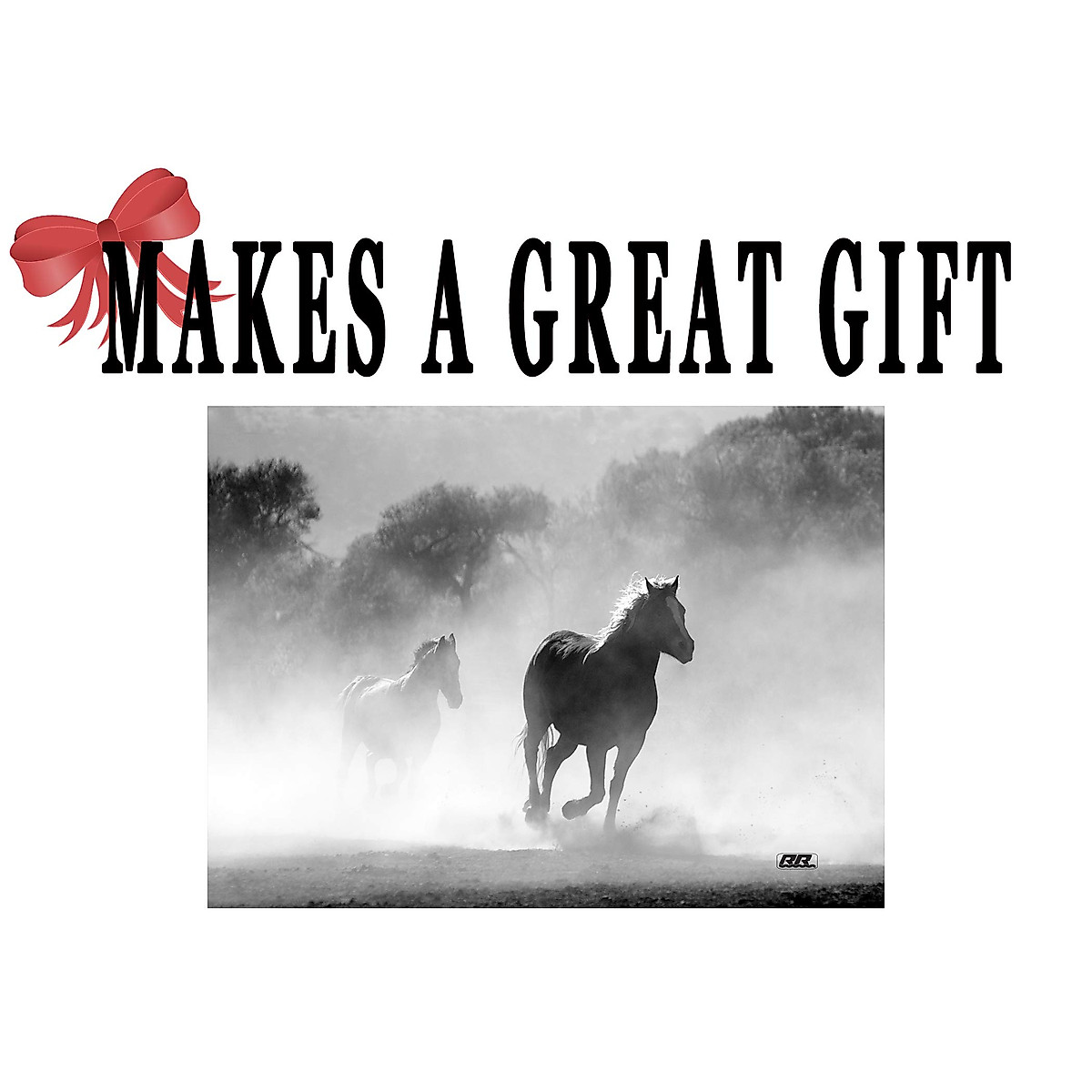 Wild Running Horses Black and White Art Kitchen Glass Cutting Board Decorative Gift Design