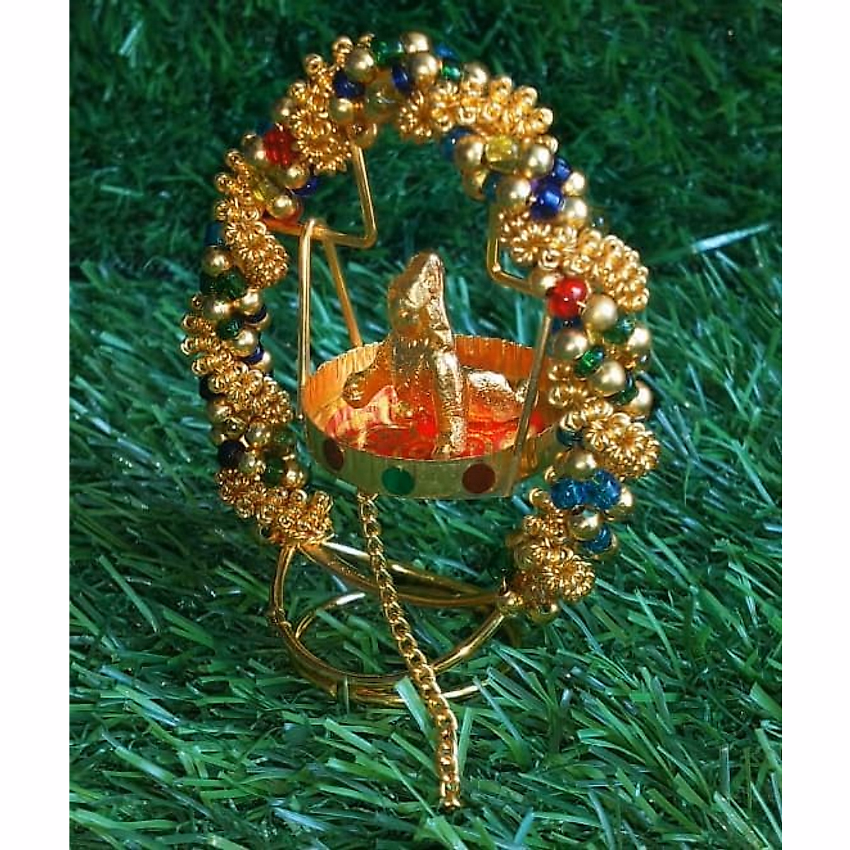 Bricker Metal Decorative Small Jhula with Mini Laddu Gopal Showpiece for Temple, Home-Office Decor & Car Dashboard (Small_3 inch)