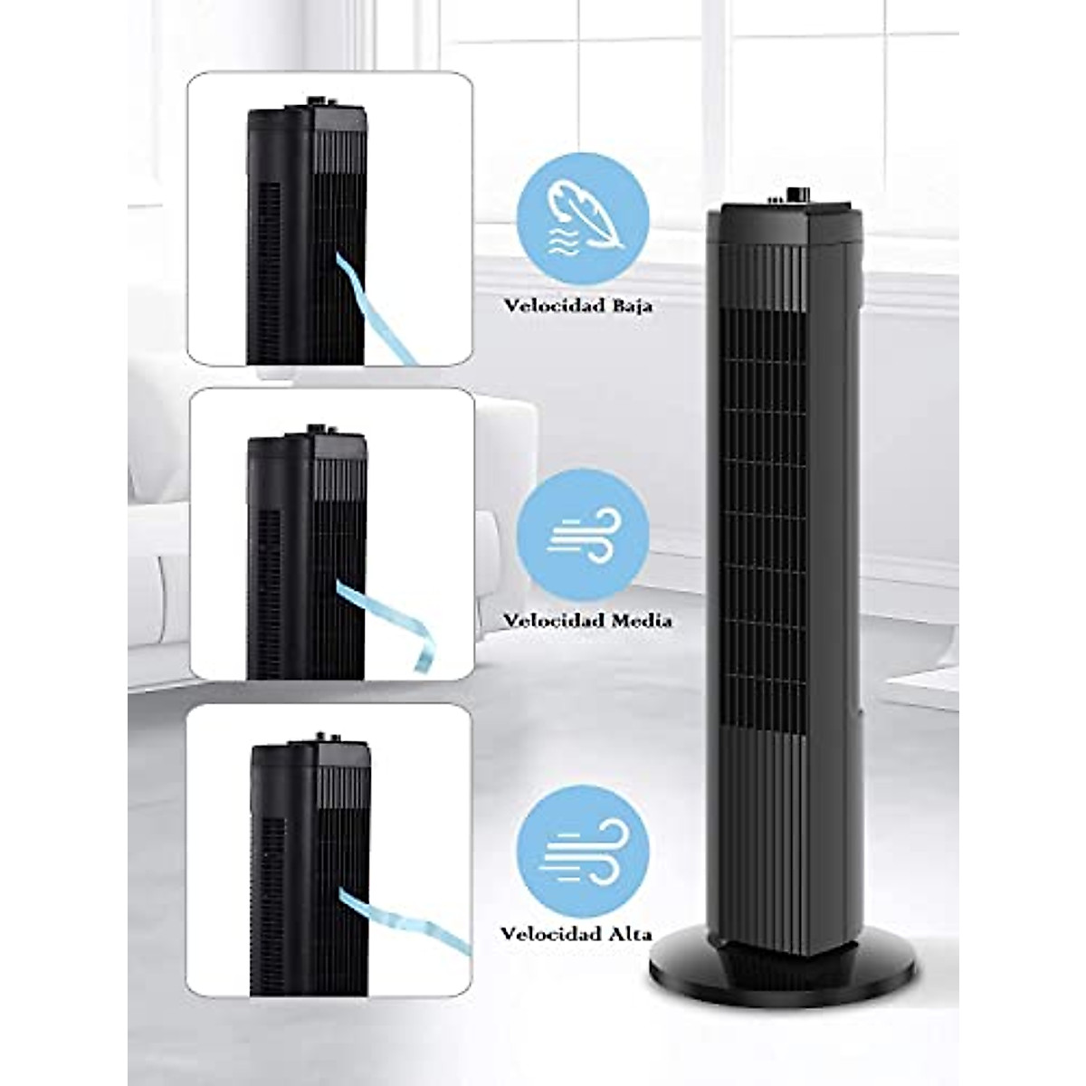 Mainstay 28” Black Tower Fan Model FZ10-19MB for Space Saving Slim Design Saves Energy (Renewed) (Black)