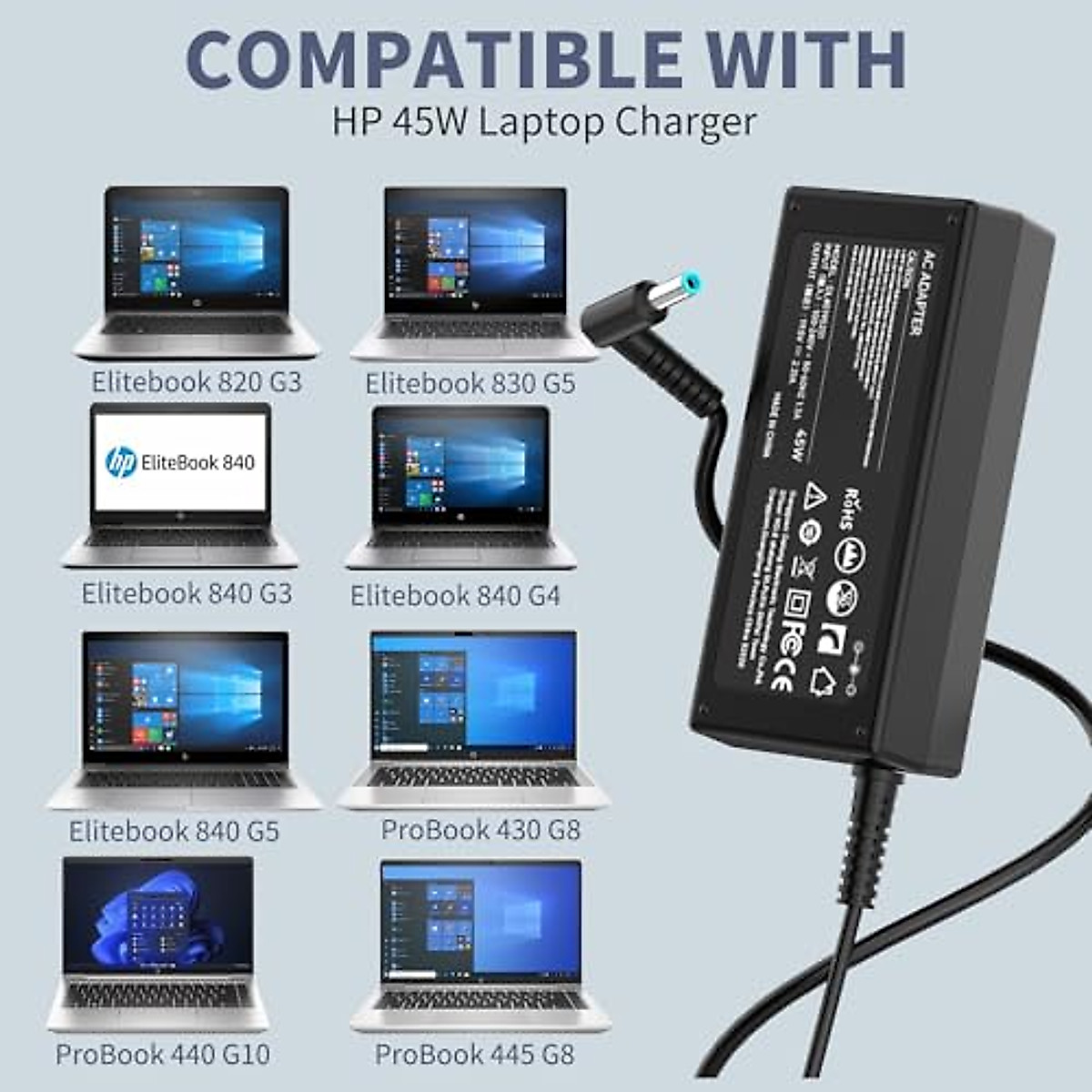 45W 19.5V 2.31A Laptop Charger for HP EliteBook Charger 850 840 830 820 755 745 735 725 G3 G4, Folio 1040 G1 G2 G3; ProBook 650 645 640 470 455 450 445 440 430 G4 G5 AC Adapter Power Supply