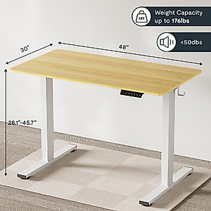FLEXISPOT EN1 Height Adjustable Electric Standing Desk 48 x 30 Inches Whole-Piece Desk Stand Up Home Office Desk (White Frame + 48" Maple Top, 2 Packages)