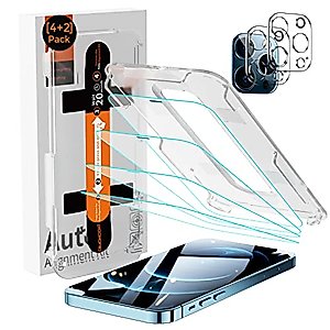 DIMONCOAT [4+2]Pack [Auto Alignment Kit] Screen Protector Compatible iPhone 12 Pro Max 6.7'' with Camera Lens Protector 10X Military Protection 12 Pro Max Diamonds Hard Tempered Glass Film Bubble Free