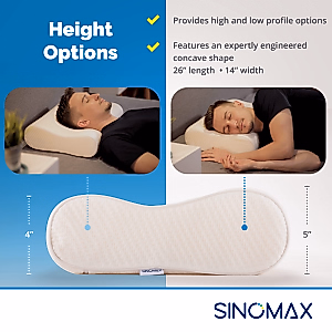 Sinomax Contour Memory Foam Neck and Cervical Pillow Queen Size - Golden Diamond Neck Pillow - Neck and Cervical Pillow - 26 x 14 x 4-5 inches (Queen)