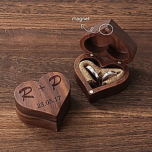 ANQIYI Personalized Engagement Ring Box Wedding Ring Holder Case for 2 Rings, Engraved Name Wooden Jewelry Ring Boxes for Wedding Proposal Engagement