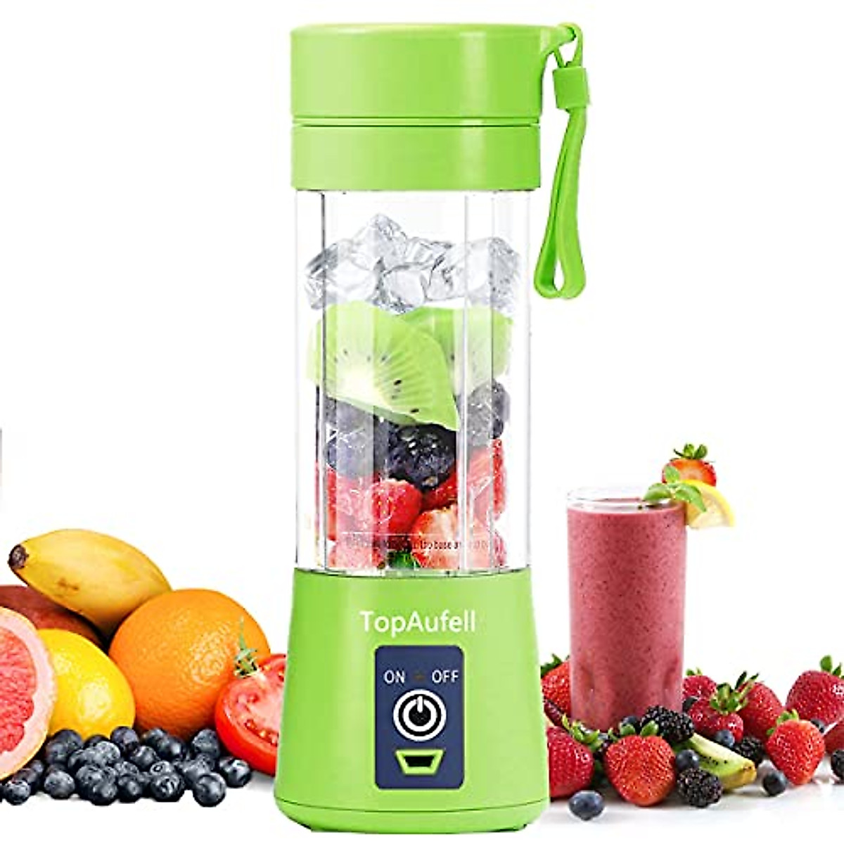 TopAufell Portable Blender,USB Rechargeable Personal Mixer,380ML Mini Blender for Fruit Smoothies and Milkshakes with Six Blades in 3D,Handheld Blender Suitable for Travel,Gym,Outdoor Sport(Green)