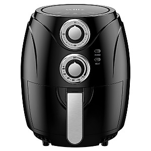 Willz Small Compact Electric Air Fryer Oil Free Quick Cook with Time & Temperature Control & Auto Shut Off Feature, Non-Stick Air Fry Basket, 2.6 Quart, 1200W, Black