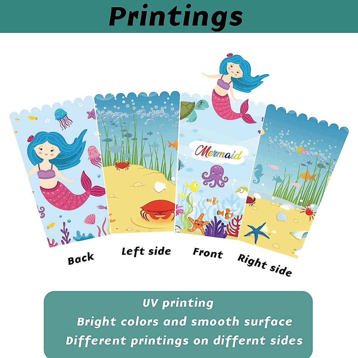 Sumerk 12Pcs Mermaid Popcorn Boxes Candy Snacks Containers for Movie Night, Carnival, Theater Paper Popcorn Bags for Children's Baby Girls Birthday Party Decorations