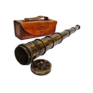 1920 Brass Maritime 15x Vintage Pirate Spyglass Telescope- Functional Brass & Clear Vision Pirate Telescope with Premium Leather Case - Wonderful Gift for Nautical Décor Lovers (15")