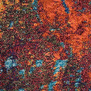 Nourison Celestial Red/Blue Atlantic 7'10" x 10'6" Area -Rug, Contemporary, Abstract, Easy -Cleaning, Non Shedding, Bed Room, Living Room, Dining Room, Kitchen, (8' x 11')