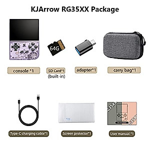 KJArrow RG35XX Retro Handheld Game Console Purple, 3.5 Inch IPS Screen Game Built-in 5000+ Games, Classic Video Game Player Support 2 Players and TV, Multi-emulator Portable Game for Adults