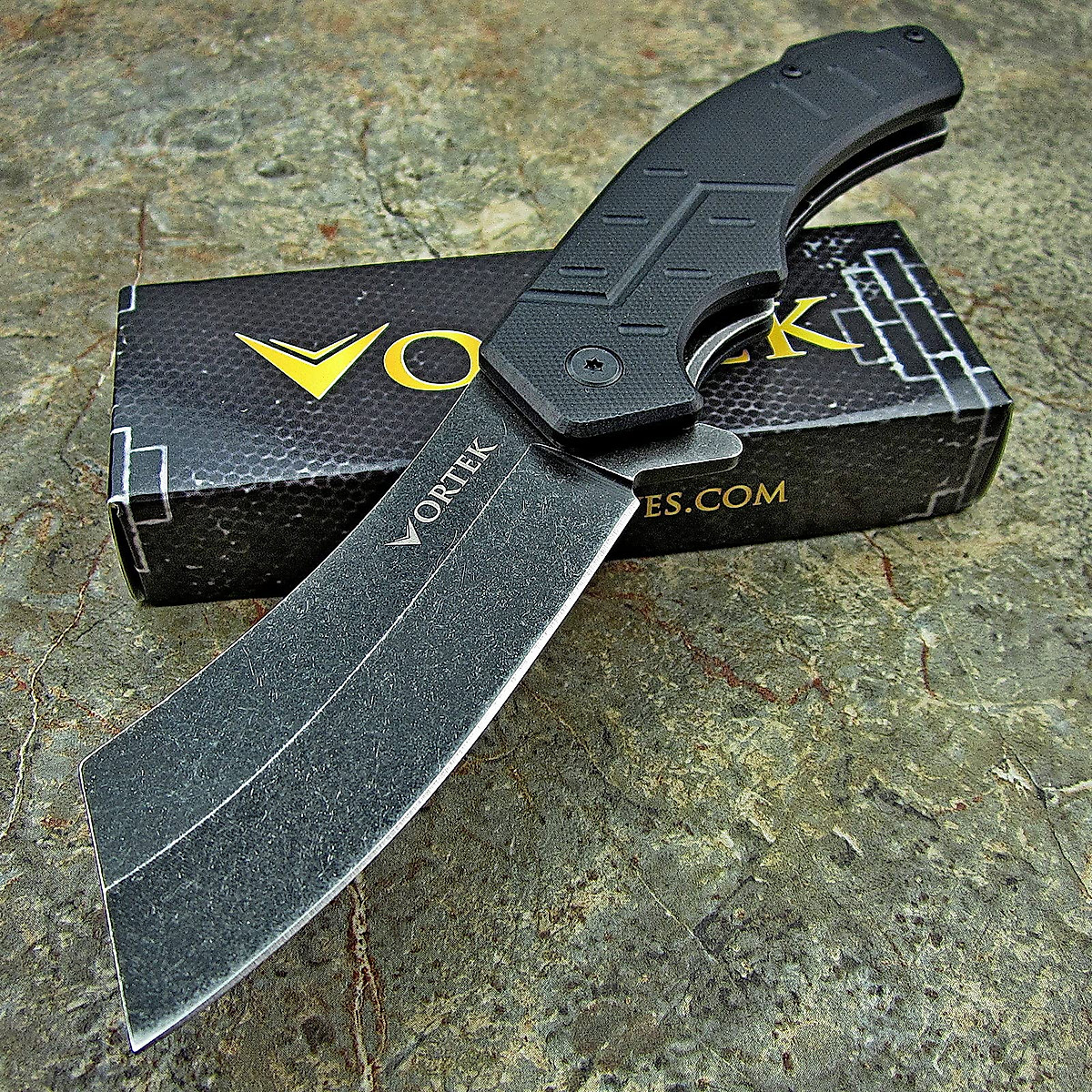 VORTEK Pocket Cleaver Knife: Ball Bearing Pivot, 8Cr13MoV Razor Sharp Cleaver Blade, Ultra Smooth Opening, Non-Slip G10 Handles, Heavy Duty Construction Built Tough