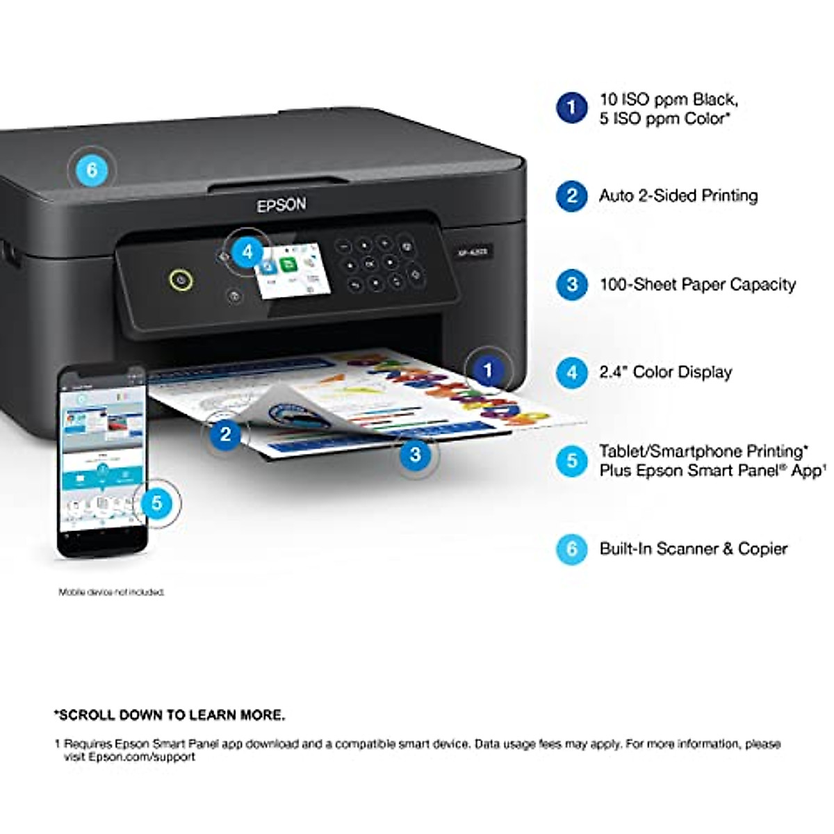 Epson Expression Home XP-4205 All-in-One Wireless Color Inkjet Printer - Print Copy Scan - USB, WiFi, 2.4" Color Display, 10.0 ppm, 5760 x 1440 dpi, Auto 2-Sided Printing, Voice Activated