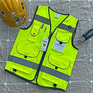 TCCFCCT High Visibility Vest 9 Pockets Reflective Safety Work Vest for Men Women, Hi Vis Construction Vest with Reflective Strips, Meets ANSI/ISEA Standards, (Yellow, Large)