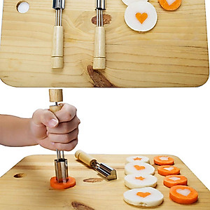 Goeielewe 3-Pack Vegetable and Fruit Cutter Shapes Set, Mini Pie, Stainless Steel Cookie Stamps Mold with Wood Handle, Cookie Cutter Decorative Food for Baking Crafts - Flower, Heart, Star