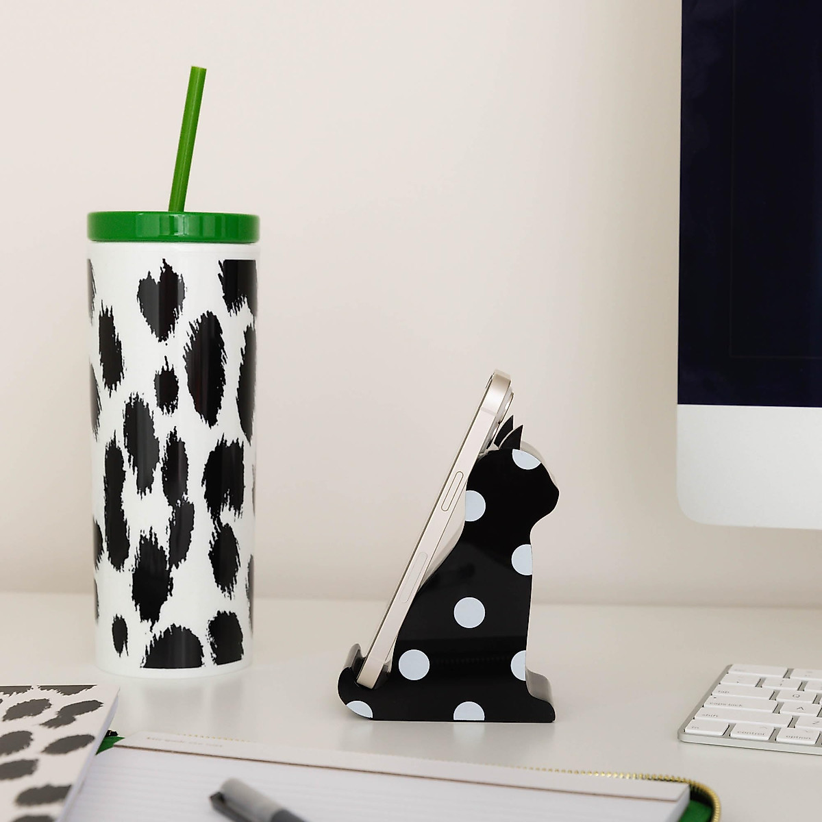 kate spade new york Acrylic Cell Phone Stand, Novelty Phone Holder for Desk, Black Cat (Picture Dot)