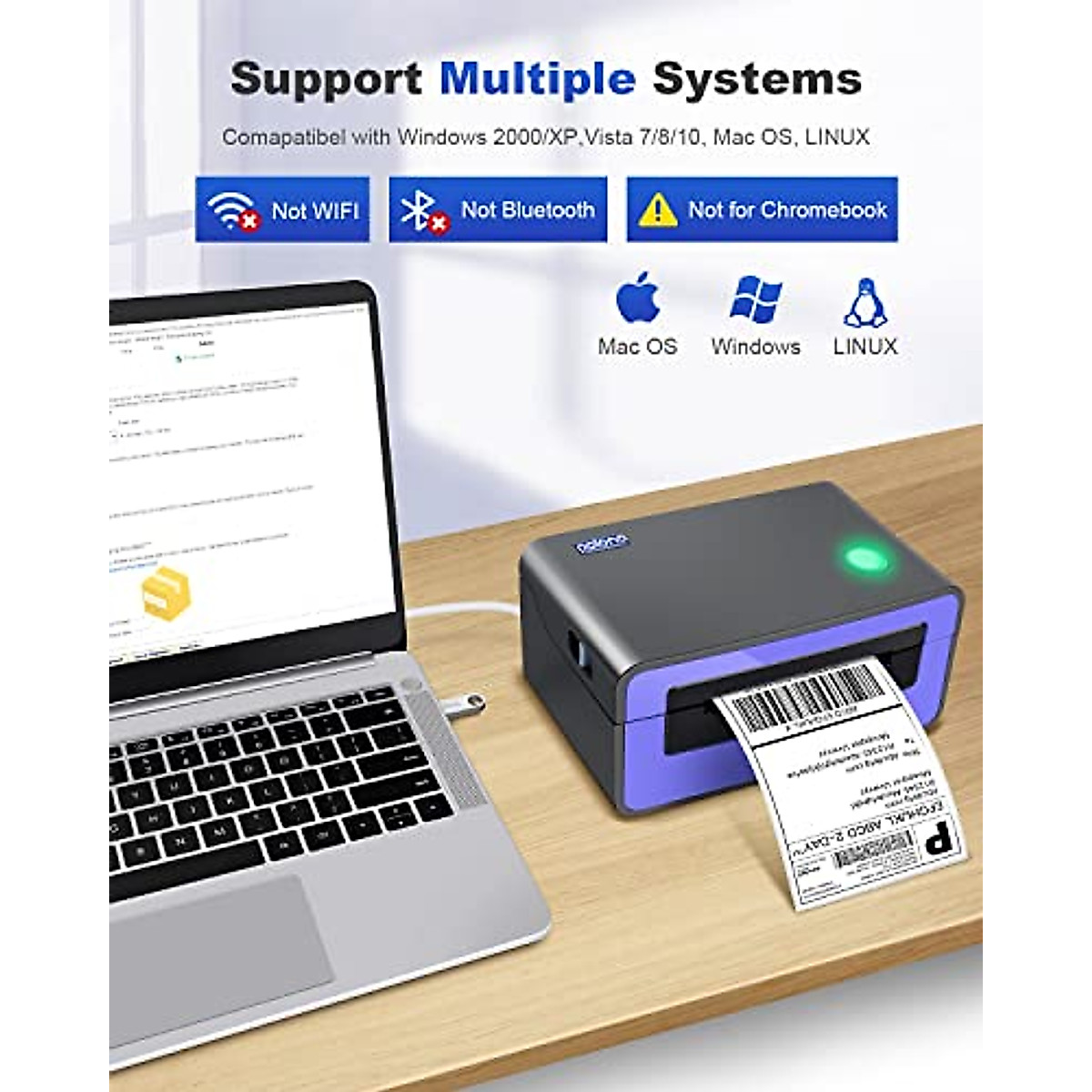 POLONO Shipping Label Printer, 4x6 Thermal Label Printer for Shipping Packages, Commercial Direct Thermal Label Maker, Label Holder, Thermal Label Holder for Fan-Fold and Roll Labels
