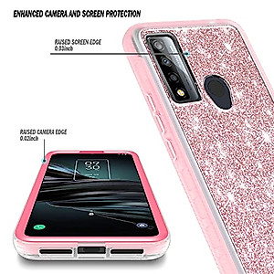 NZND Case for TCL 20 XE with [Built-in Screen Protector], Full-Body Protective Shockproof Rugged Bumper Cover, Impact Resist Durable Phone Case (Glitter Rose Gold)