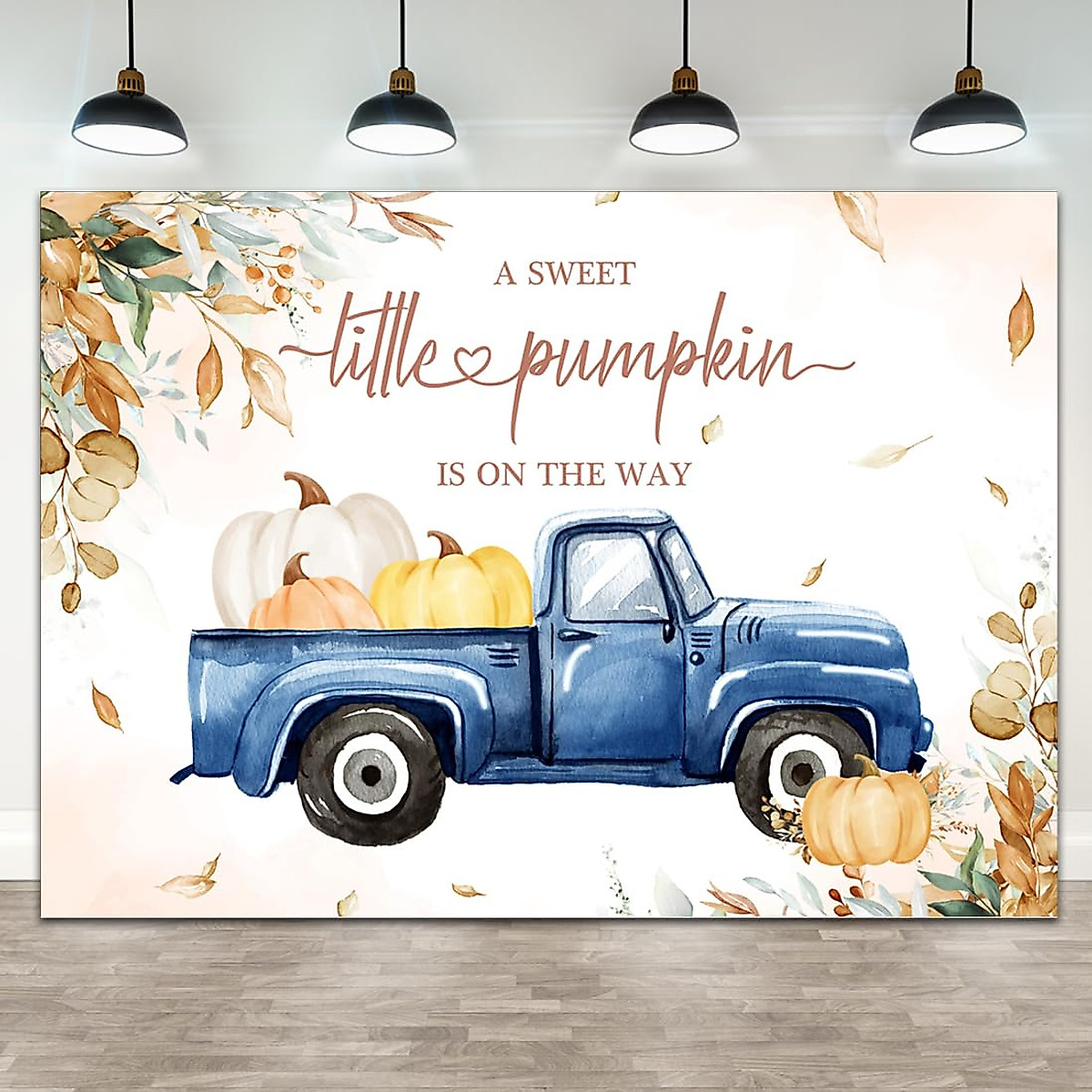Wollmix Fall Little Pumpkin Baby Shower Decorations for Boy A Sweet Little Sweet Pumpkin is On The Way Backdrop Its a Boy Blue Truck Leaves Photography Background Autumn Party Banner Photo Booth 7x5ft