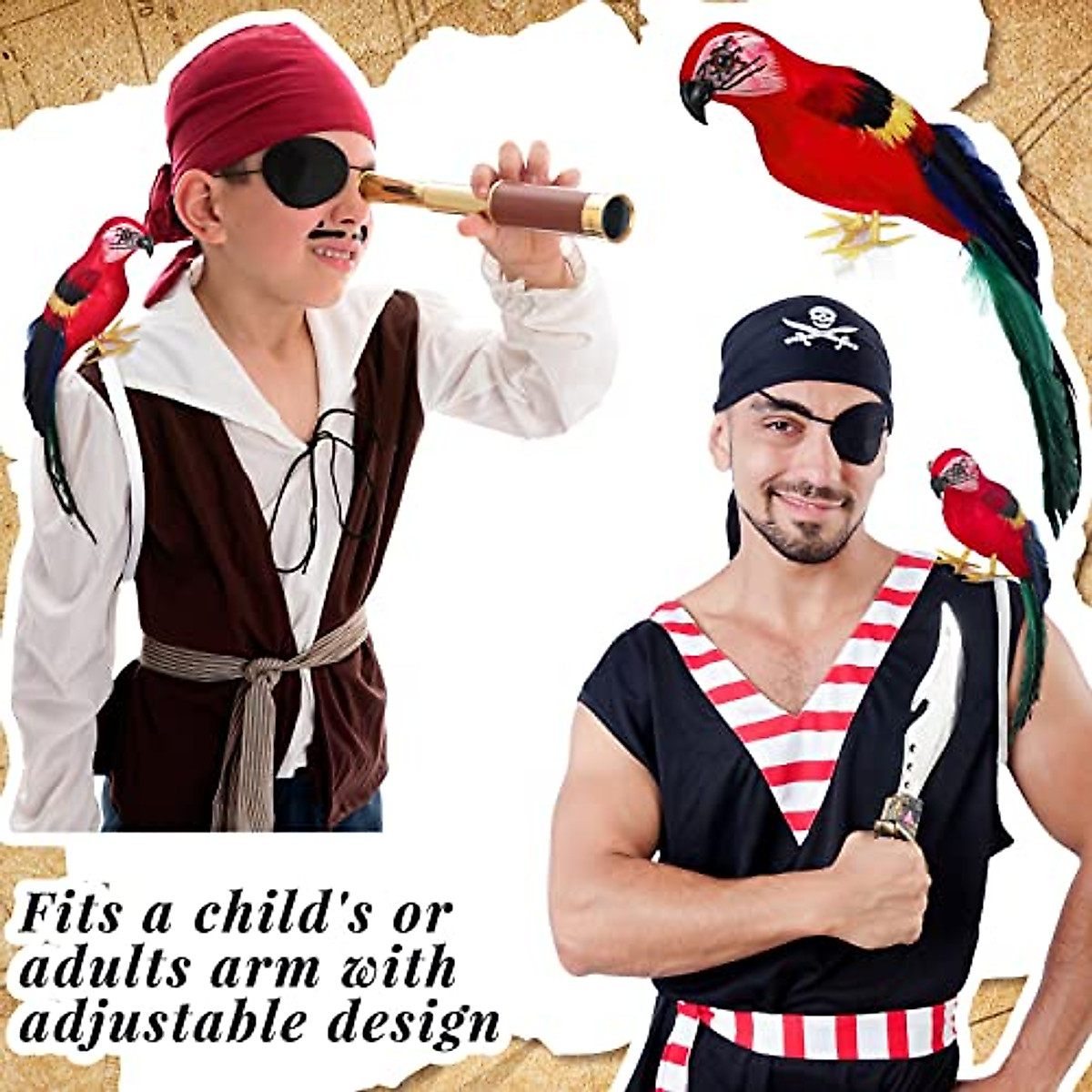 Yinder 4 Pcs Halloween Pirate Parrot Prop on Shoulder Pirate Parrot Prop Artificial Feather Parrot Costume Accessory Party Supplies