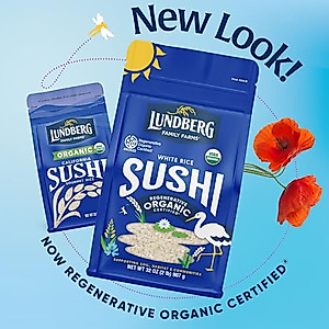 Lundberg Organic California Sushi Rice - Short Grain Rice, White Japanese-Style Sticky Rice for Perfect Sushi Rolls, Rice Bowls, and Mochi, White Rice Grown in California, 32 Oz