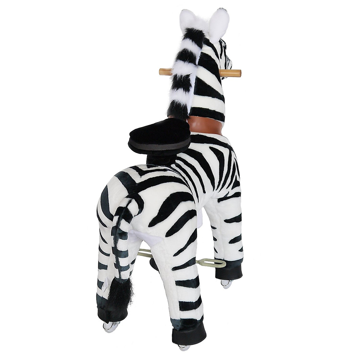 PonyCycle Ride-On Zebra with Brake & Pedal Pad Mechanical Horse Toy Classic Model U Giddy up Pony Plush Walking Animal Size 3 for Age 3-5 Years - Ux368 with White Pedal Pad.