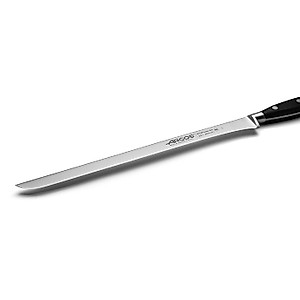 ARCOS Slicing Knife / Ham Knife 12 Inch Nitrum Stainless Steel and 300 mm blade. Ergonomic Polyoxymethylene POM Handle.Series Riviera. Elegant design, along with the comfort of its handle. Color Black