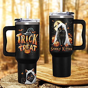 Black Cat Gifts - Gifts For Cat Lovers, Cat Mom - Cat Spooky For Halloween - Halloween Cup - Black Cat Tumbler 40oz With Handle