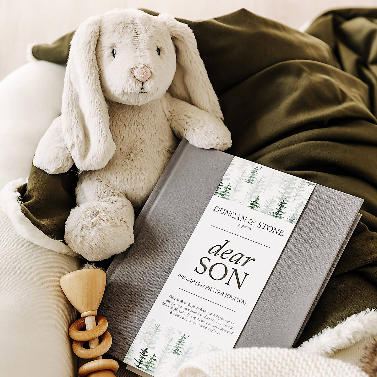 Duncan & Stone Baby Memory Book, Grey, 230 Pages, Prompted Journal for 18 Years