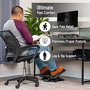 Mind Reader Adjustable Height Ergonomic Foot Rest with Massage Rollers, Black