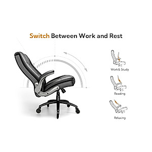 Claiks Big and Tall Office Leather Chair for Heavy People, Executive Office Chair with Heavy Duty Casters,High Back Office Chair Flip Arms Adjustable Built-in Lumbar Support
