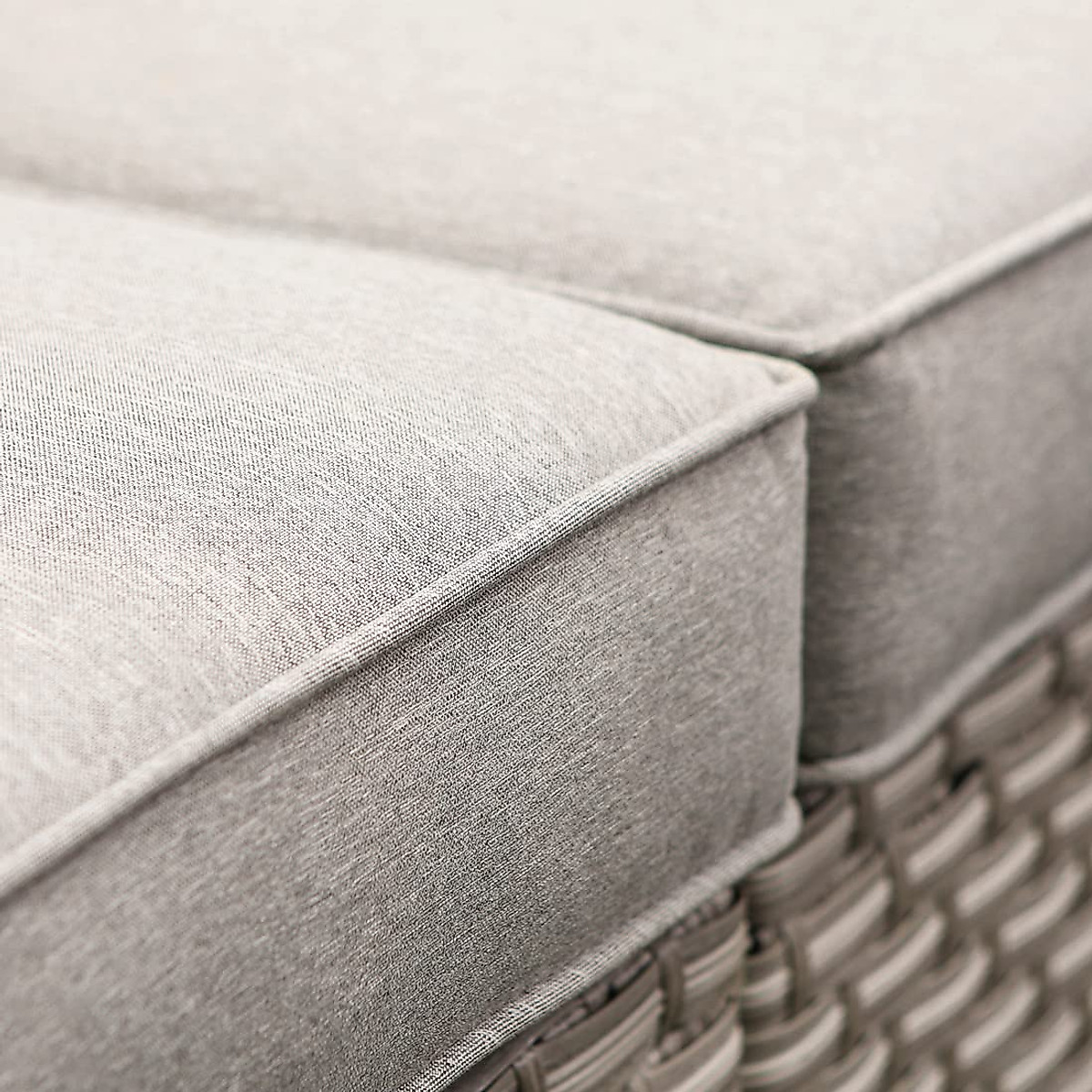 SUNBURY 7-Piece Outdoor Sectional Wicker Sofa in Gray Cushions, Gray Wicker Patio Furniture Set w Glasstop Table for Backyard Garden Porch