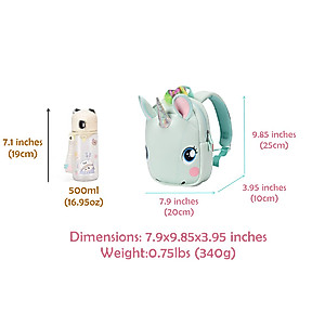 Unicorn Backpack with leash for Girls Kids Backpack Plush Unicorn Toy Bookbag (Green)